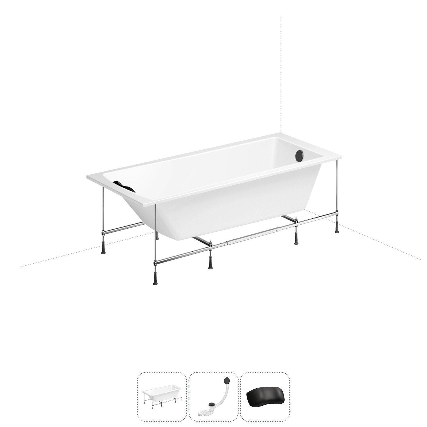 Акриловая ванна 160x70 с каркасом Lavinia Boho One 20220863R в наборе 4 в 1: прямоугольная ванна 160 x 70 см, каркас, слив-перелив, подголовник