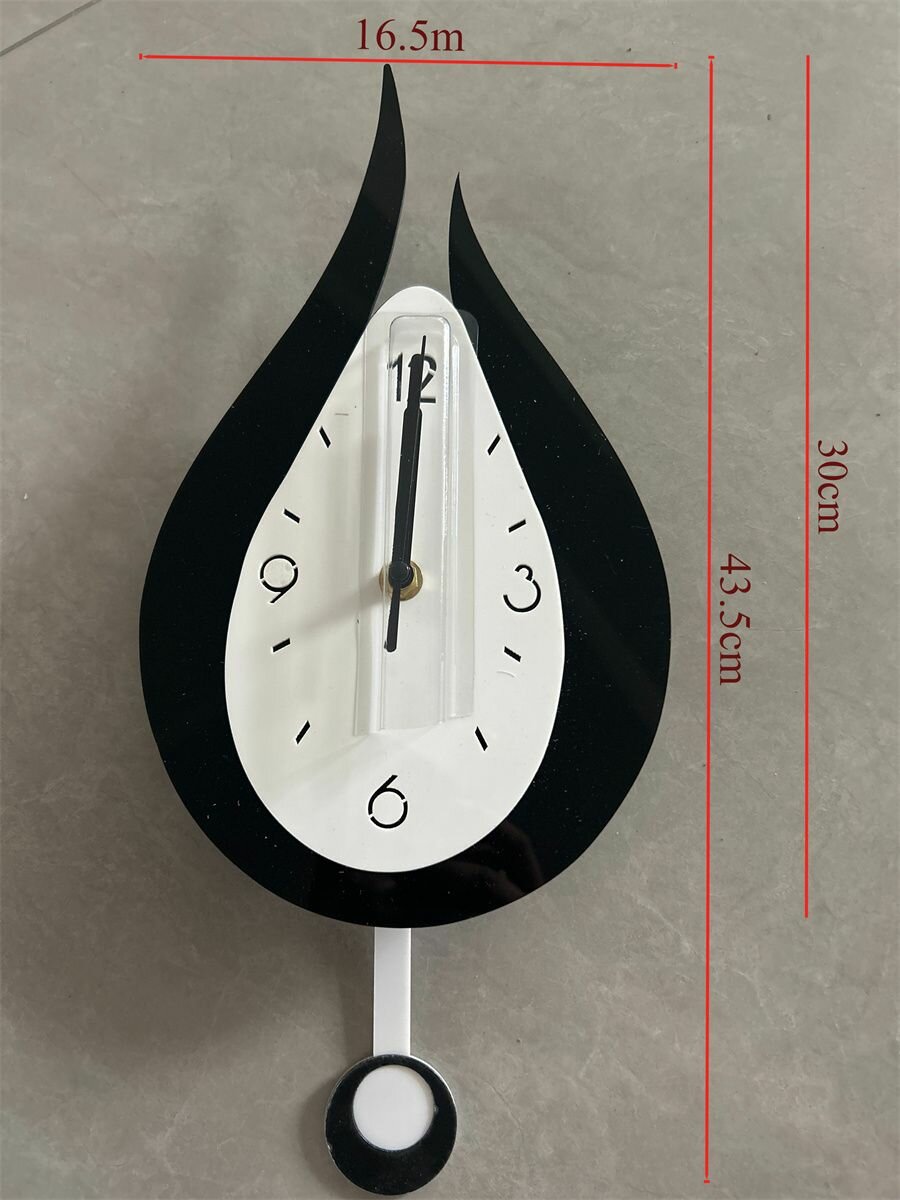 Настенные часы, Настенные часы в форме капли воды, черно-белого цвета, поворотные， 43.5 см х 16.5 см