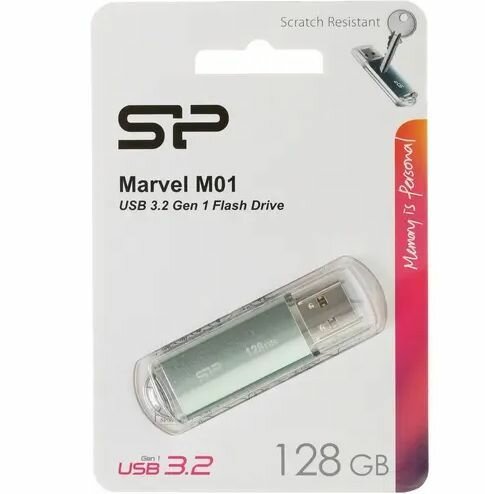 Память USB Flash 128 ГБ Silicon Power M01 (SP128GBUF3M01V1B) - USB 3.2 Gen1, монолит с колпачком, металл