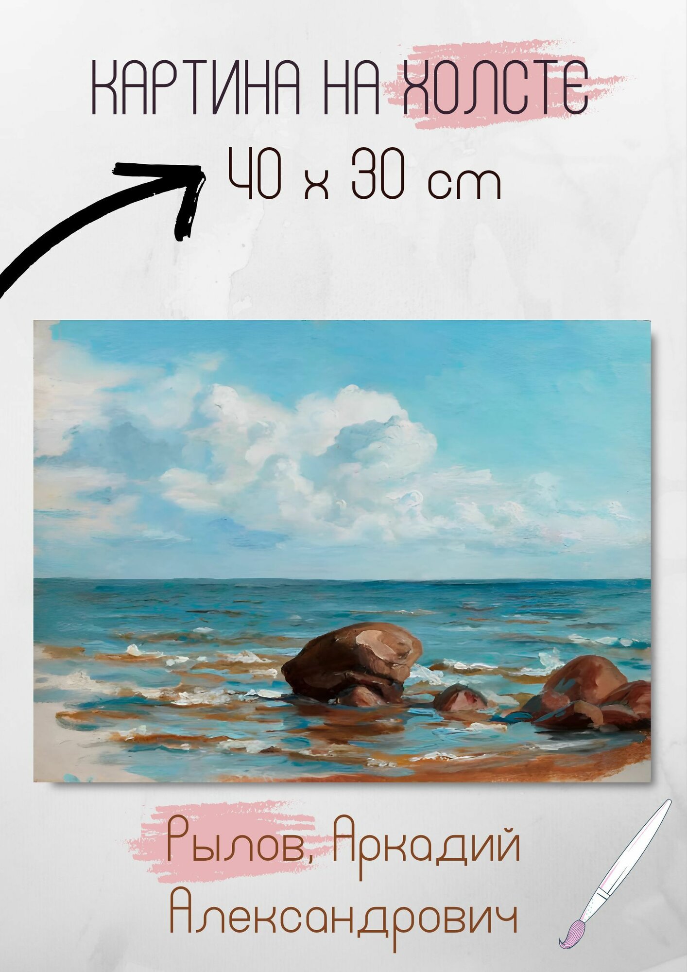 Аркадий Александрович Рылов "Берег моря. Начало XX в". Картина на холсте 30х40 см репродукция