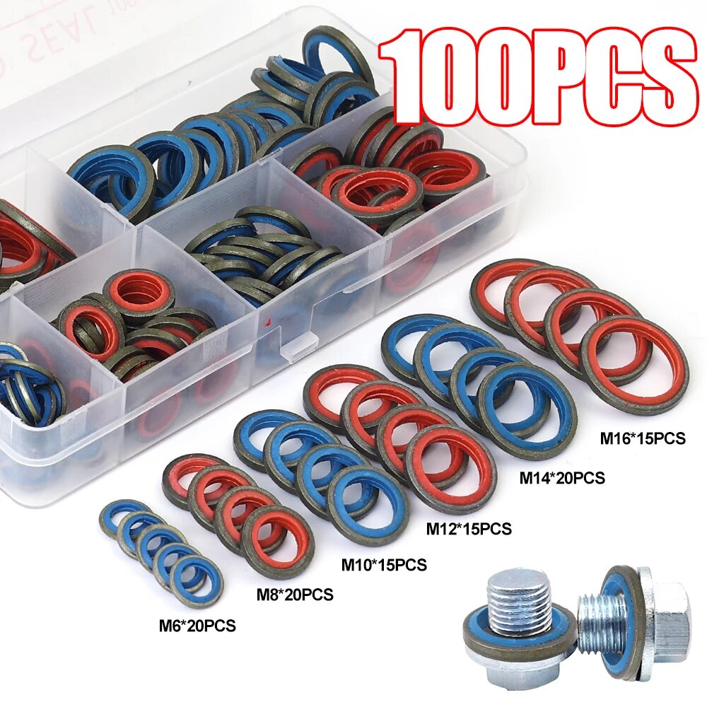 Прокладка сливной пробки масла автомобиля Комбинированная прокладка двигателя автомобиля Ремкомплект Резиновое металлическое уплотнительное кольцо Склеенная шайба M6 M8 M10 M12 M14 M16