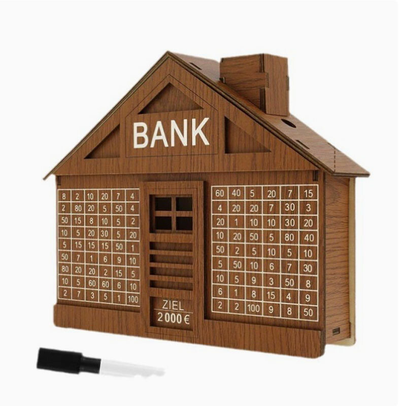 Копилка-копилка в форме домика с функцией отслеживания целей – креативная копилка с сеткой для сберегательных сбережений для взрослых и детей – декоративный держатель для денег 25 x 5,5 x 22 см