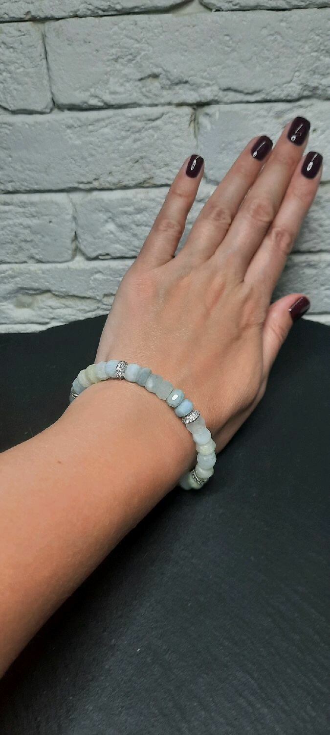 Браслет, аквамарин, фианит