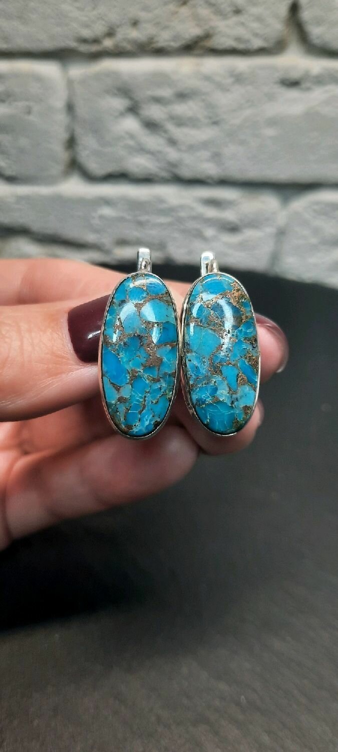 Серьги с подвесками, бирюза