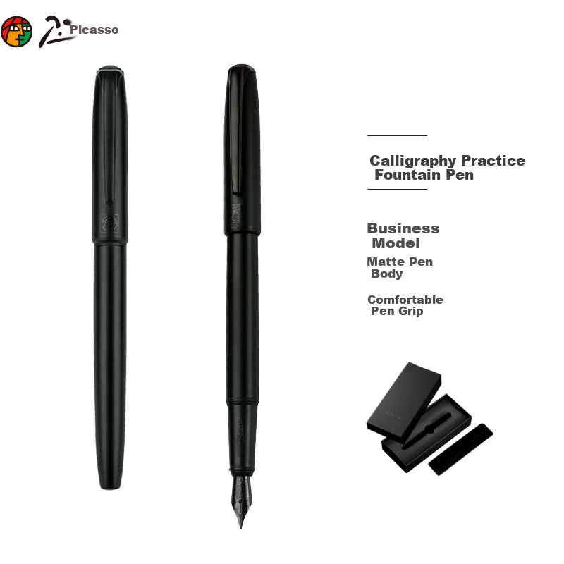 Pimio Stainless Steel Pen Signature Pen Business Office Gift Adult Student Calligraphy Practice Men Women Graduation Gift Ink Pen 916 Midnight Black