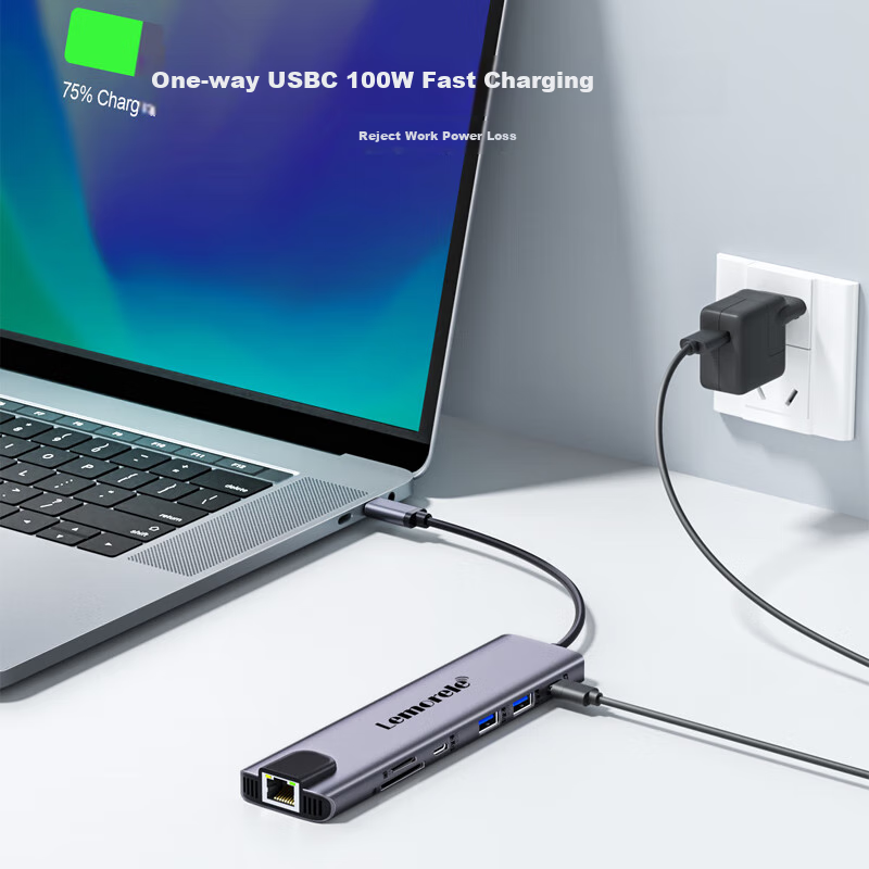 Lemorele Type-C 11-in-1 Dual HDMI 4K Multi-Screen Display Dock with Gigabit Ethernet Port, USB, TF/SD Card Reader, Mac Expansion Dock, Compatible with Apple and Huawei Laptops TC65L