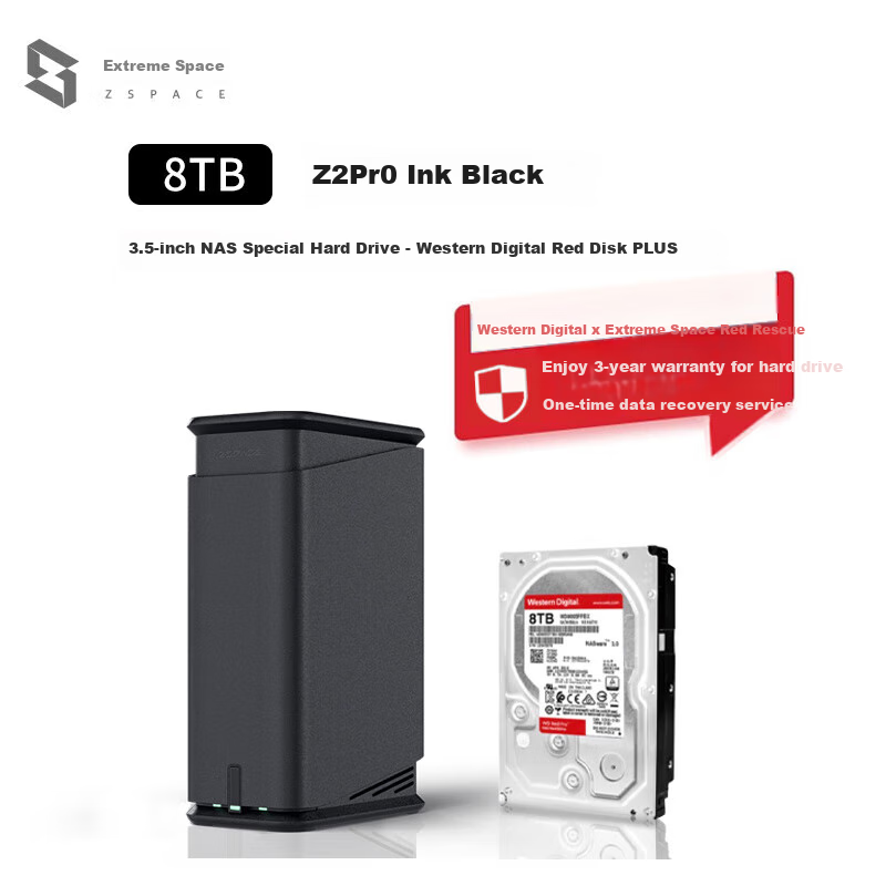Extreme Space Private Cloud Z2Pro 8TB Quad-Core Dual-Bay NAS Network Storage Intelligent AI Personal Cloud Hard Drive Home Server Mobile PC Tablet Expansion Ink Black