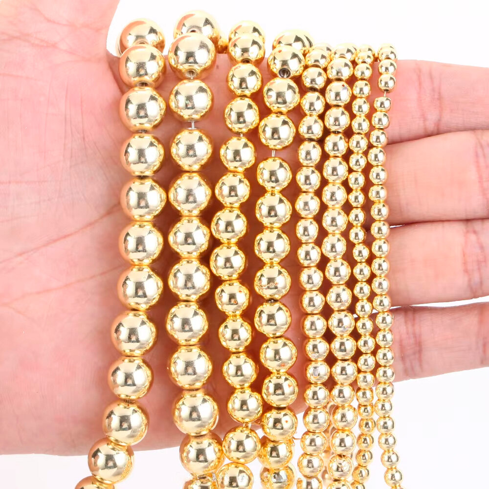 KamenOpt / Гематит бусины 8 мм, на нитке 38 см, цвет: Золото 18К, из натурального камня