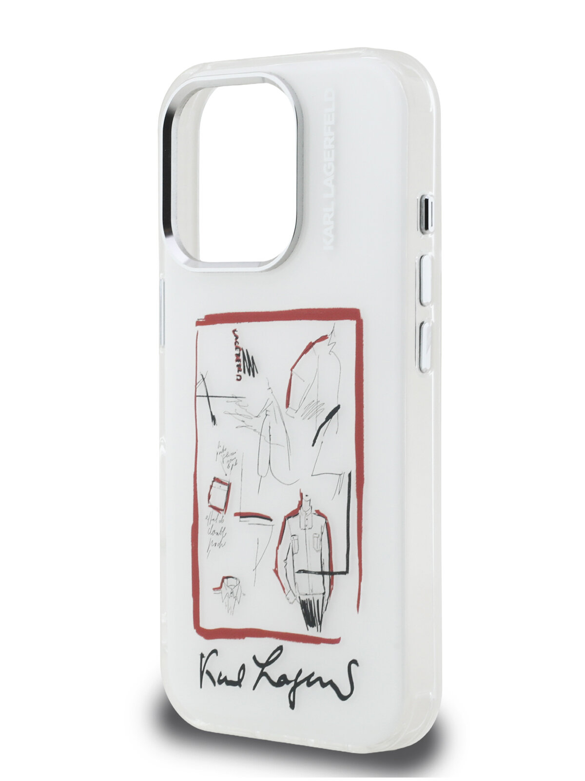 Чехол Karl Lagerfeld для iPhone 16 Pro Max с принтом IML, с металлической рамкой вокруг камеры, прозрачный
