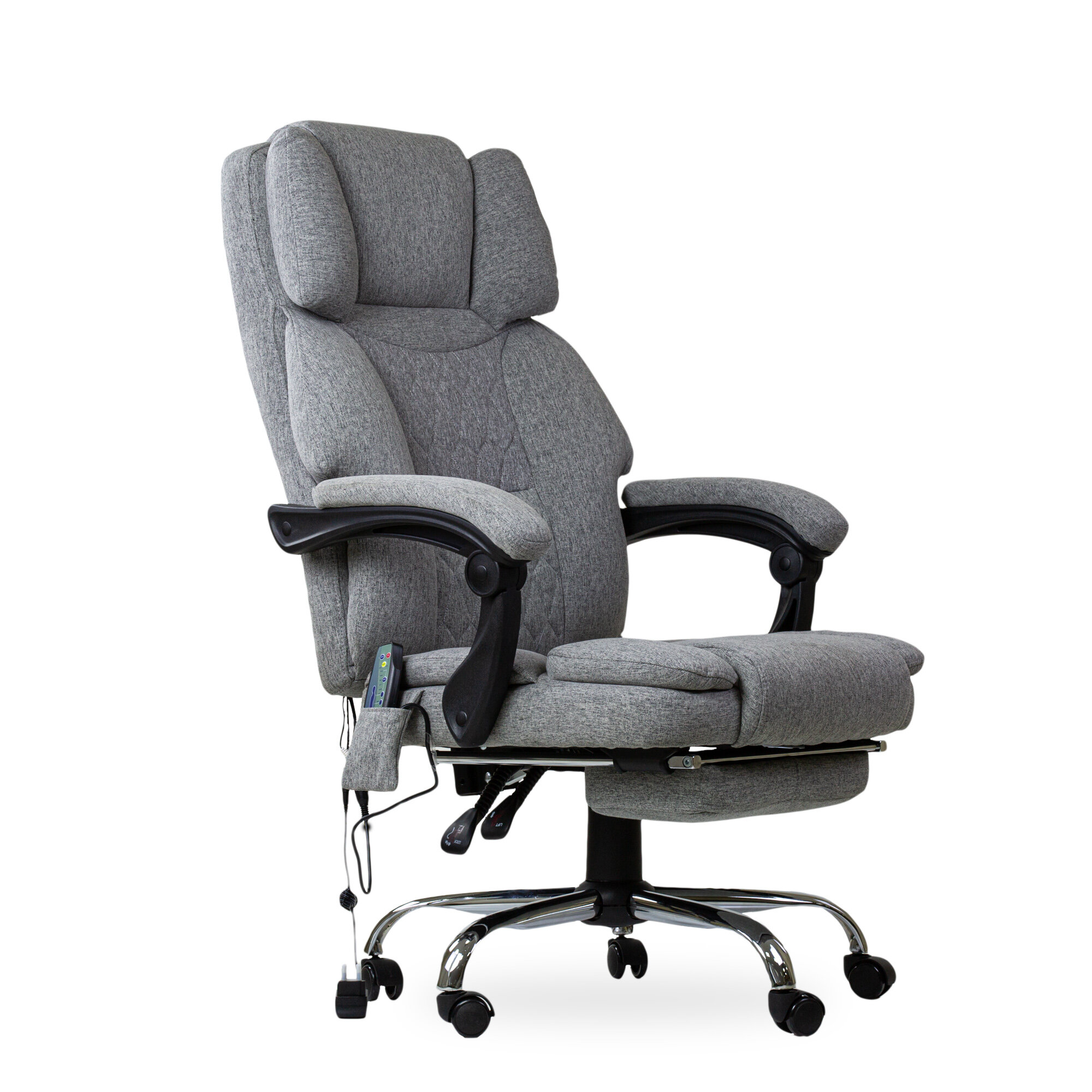 Кресло Barneo K-150 серая ткань с функцией массажа и подогревом