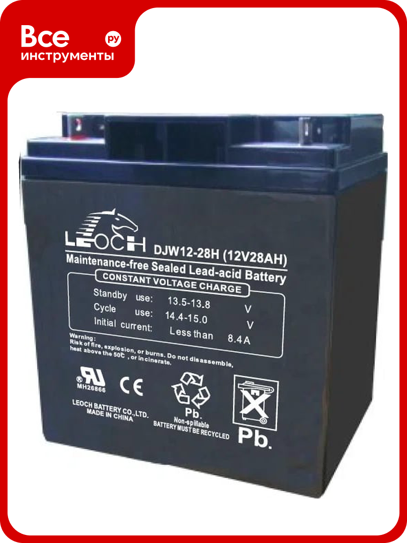 Аккумулятор для ИБП Leoch DJW12-28H 12В, 28 Ач УТ-00001278, 12 л прямая полярность с болтовыми клеммами технология