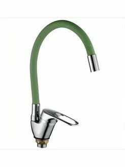 Кухонный смеситель с гибким зеленым изливом на гайке, хром