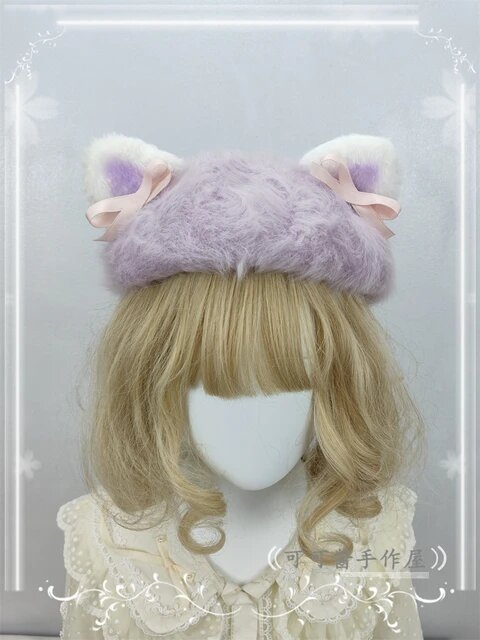 Оригинальный дизайн, милая шляпа сестры в стиле Лолиты, плюшевые медвежьи уши, берет с кошачьими ушками, осенне-зимний берет из кроличьего меха
