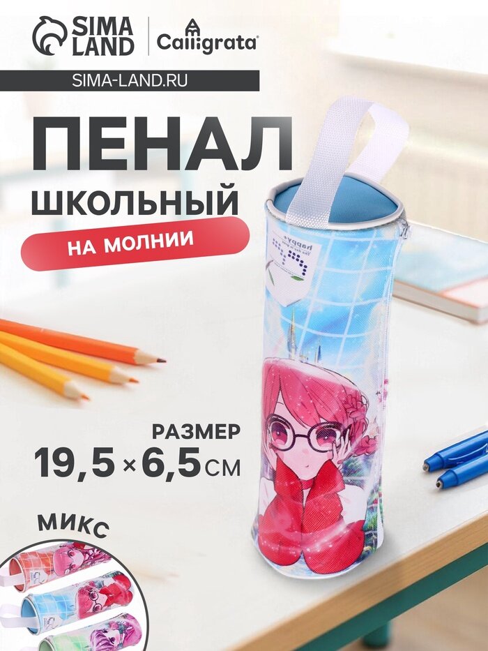 Пенал-тубус школьный Calligrata Аниме, на молнии, 1 отделение, микс