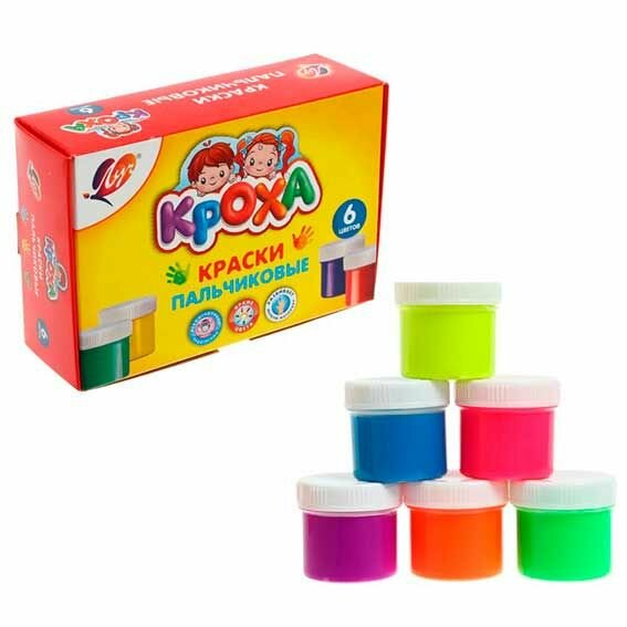 Пальчиковые краски Луч "Кроха", 6 цветов, 40 мл, в баночках