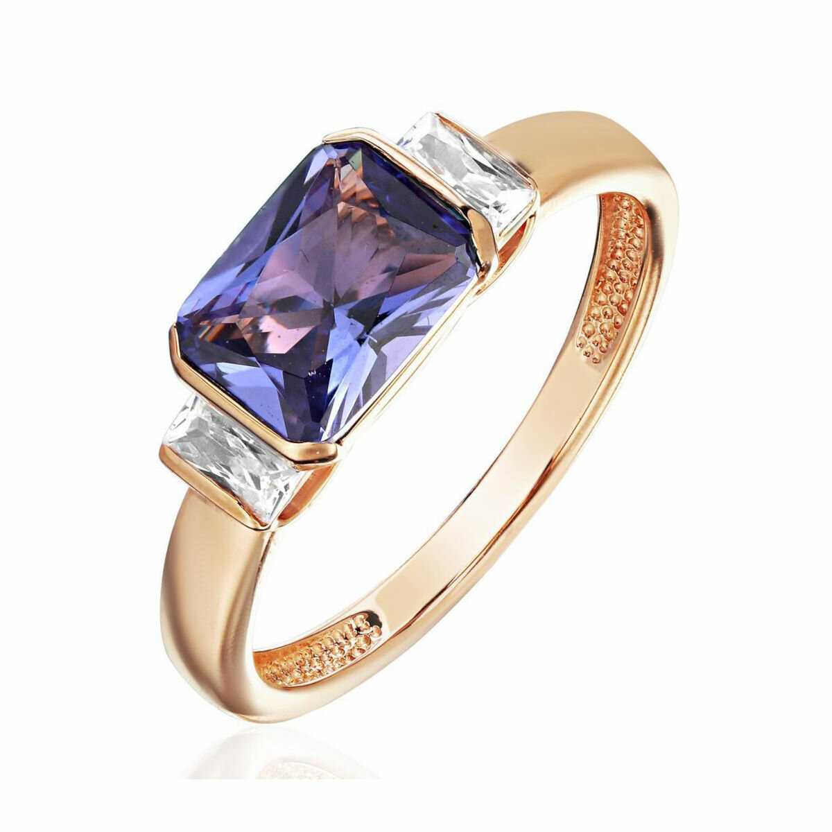 Кольцо, красное золото, 585 проба, аметист, фианит