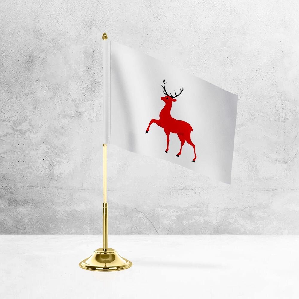 Настольный флаг Нижнего Новгорода на металлической подставке под золото