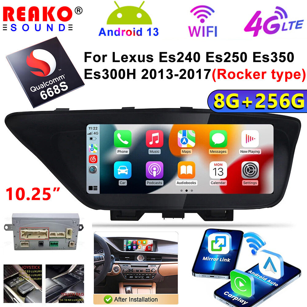 Штатная Магнитола для Lexus ES ES200 ES250 ES300 2013-2017 , с камерой заднего вида. QLED экран 10.25 дюймов, Wifi 2din с сенсорным экраном, usb и блютузом