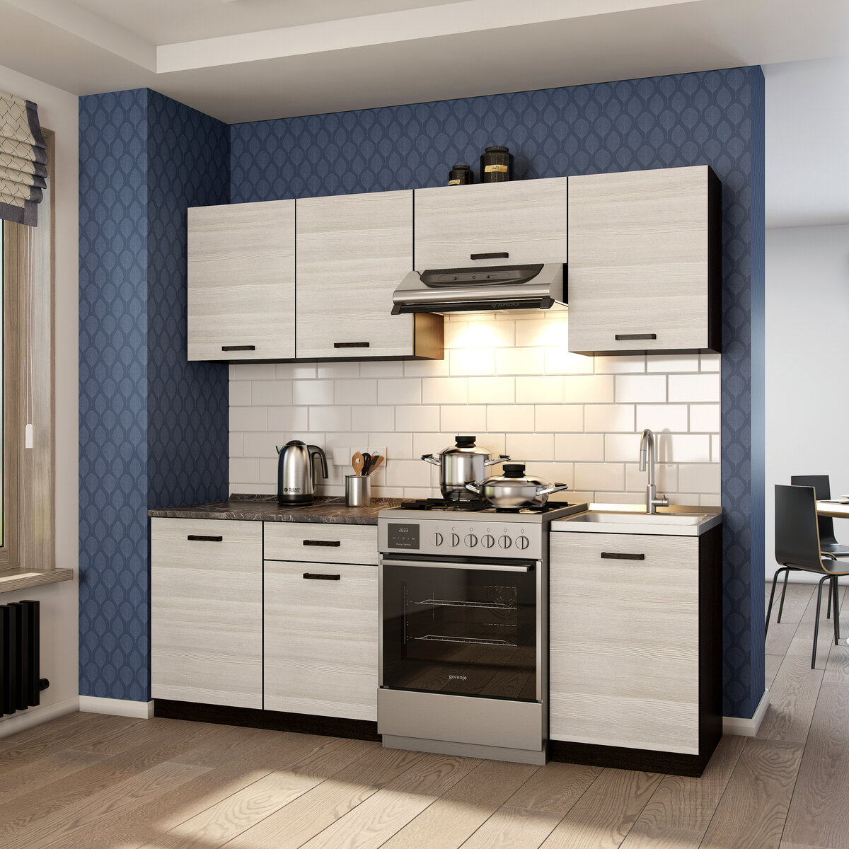 Кухонный гарнитур, кухня, готовый комплект Мальва 2,1 м Венге/Сосна Лоредо