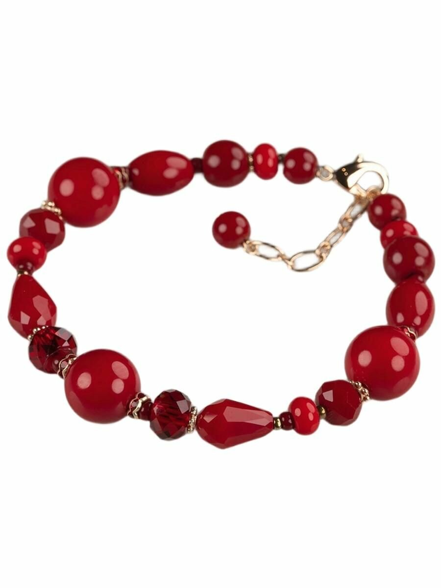 Браслет, коралл, стразы