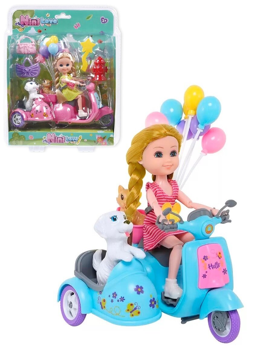 Игровой набор кукла 16 см с питомцем на мотоцикле, подвижные руки и ноги, голова