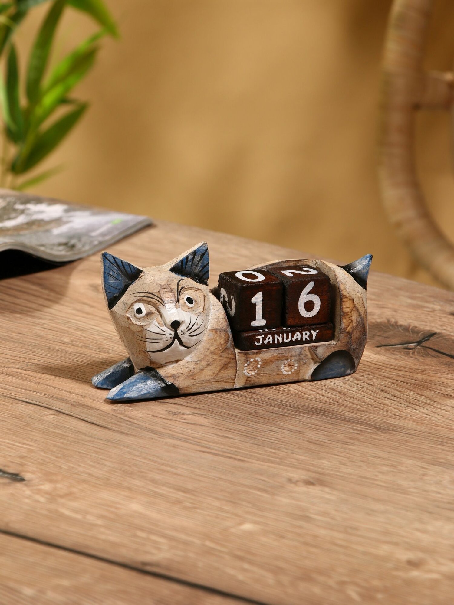 Деревянный календарь "Кошка" 13х4х6,5 см