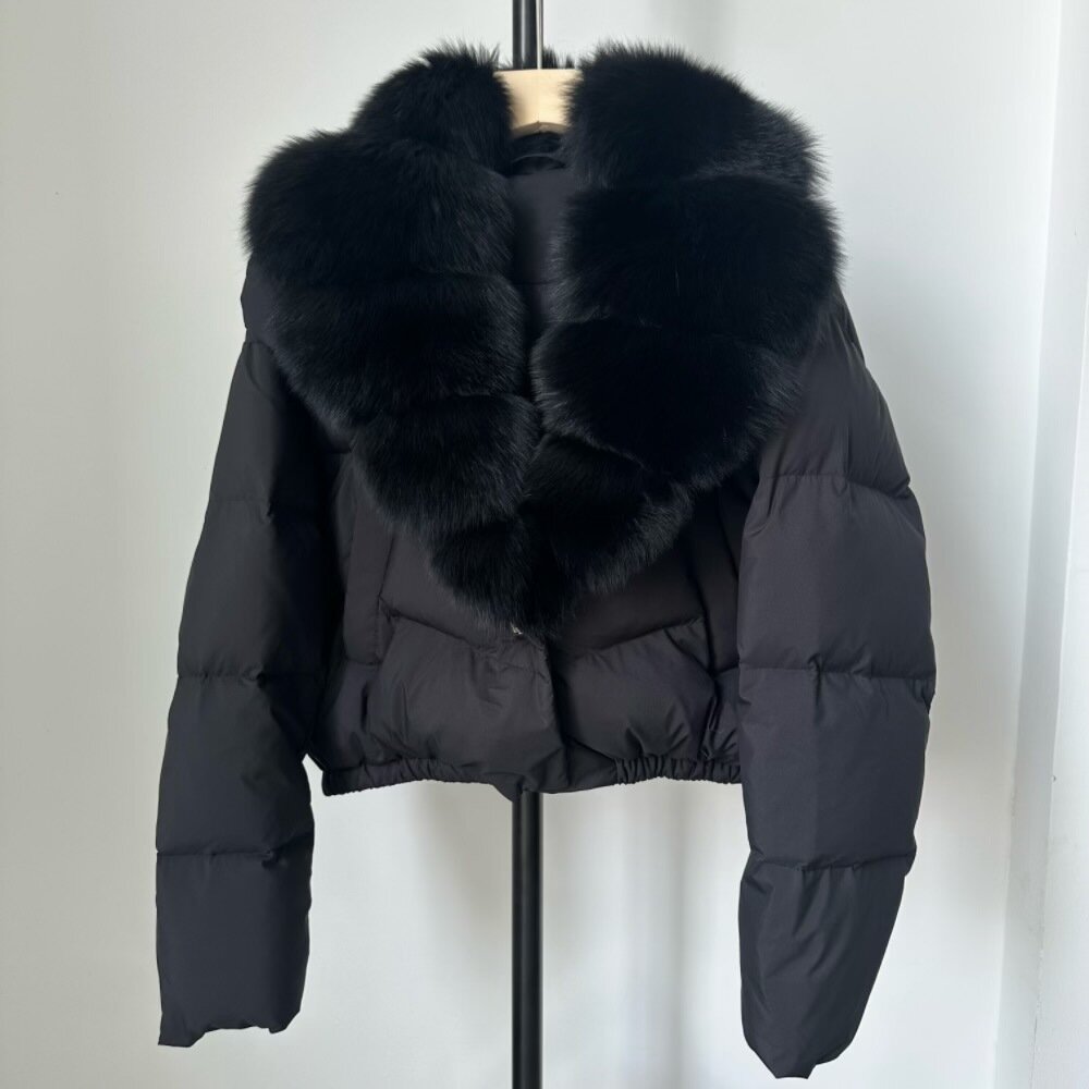 Популярная женская зимняя куртка-пуховик на AliExpress, короткий фасон, модная женская куртка высокого класса, темпераментная, универсальная, с большим меховым воротником.