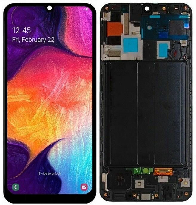Дисплей для Samsung A505F (A50) модуль с рамкой Черный - (In-Cell) - Премиум