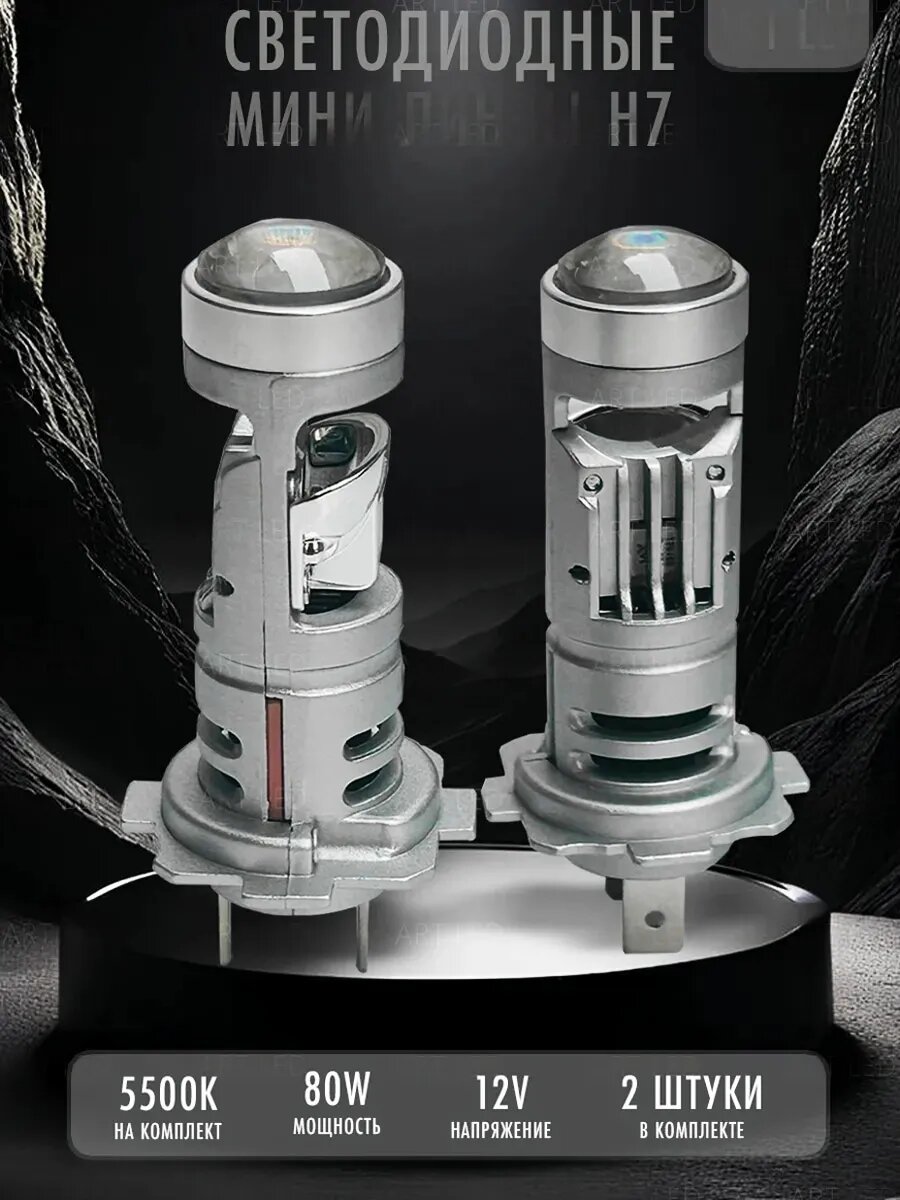 Светодиодные мини-линзы Н7, для авто, универсальное напряжение 12-24 V, две лампы