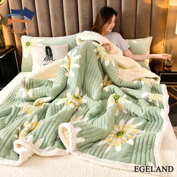 Новое трехслойное одеяло из овечьей шерсти 200x230cm Голубое-Egeland Домашнее прядение