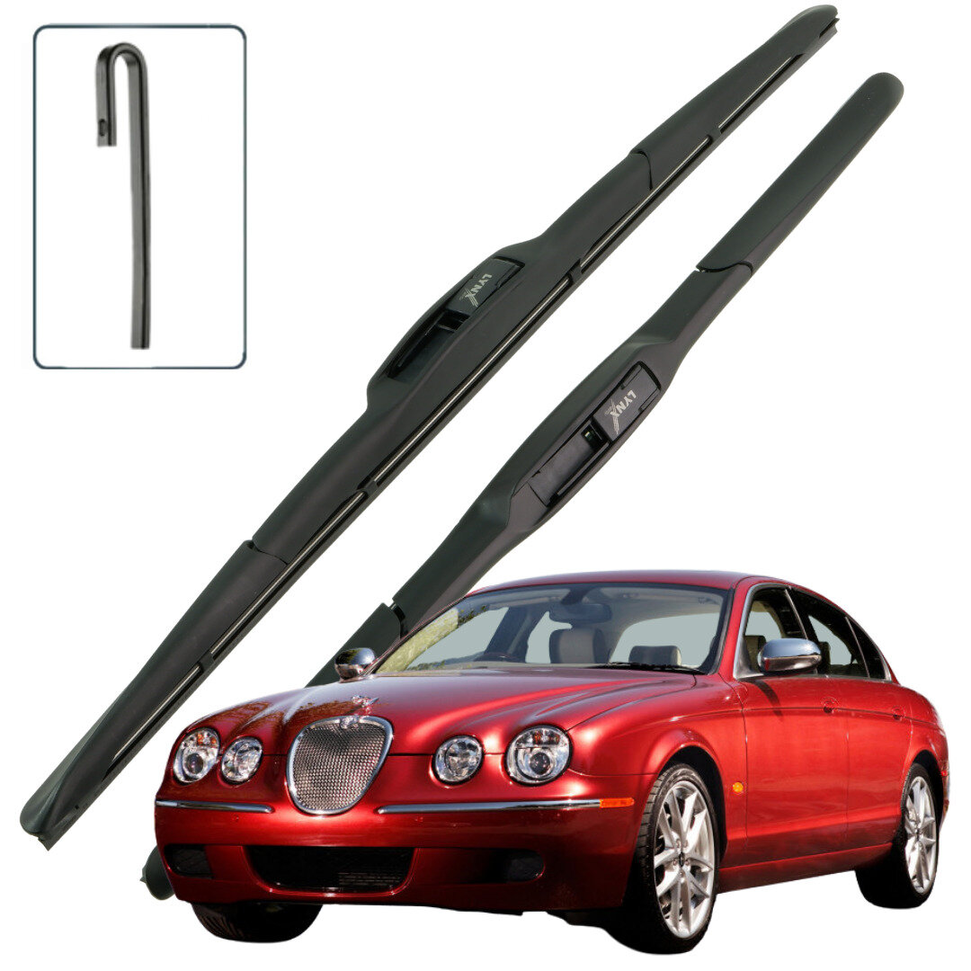 Дворники Jaguar S-type X200 / Ягуар С-тайп Х200 2-й рест. 2004 / 2005 / 2006 / 2007 Щетки стеклоочистителя гибридные ОЕМ для автомобиля LYNXauto к-т 2шт, 600мм-480мм