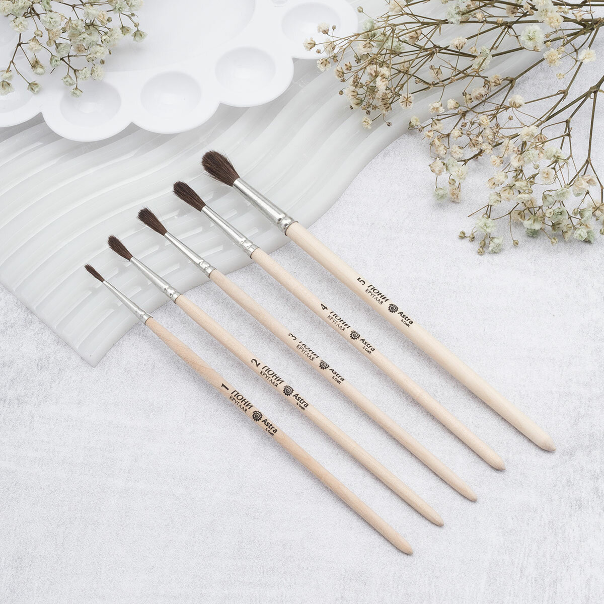 Кисточки для рисования набор № 1, пони, 5 шт (круглая № 1, 2, 3, 4, 5), Astra&Craft