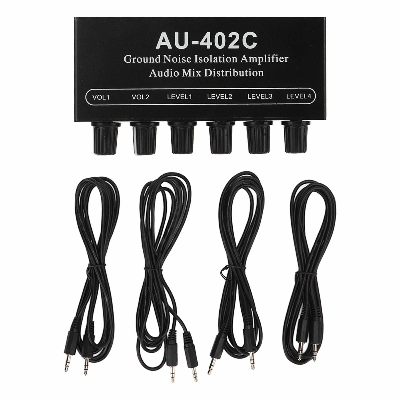 Стерео двухканальный аудиоразветвитель, микшер 4 в 2, усилитель с изоляцией шума от земли и кабелем