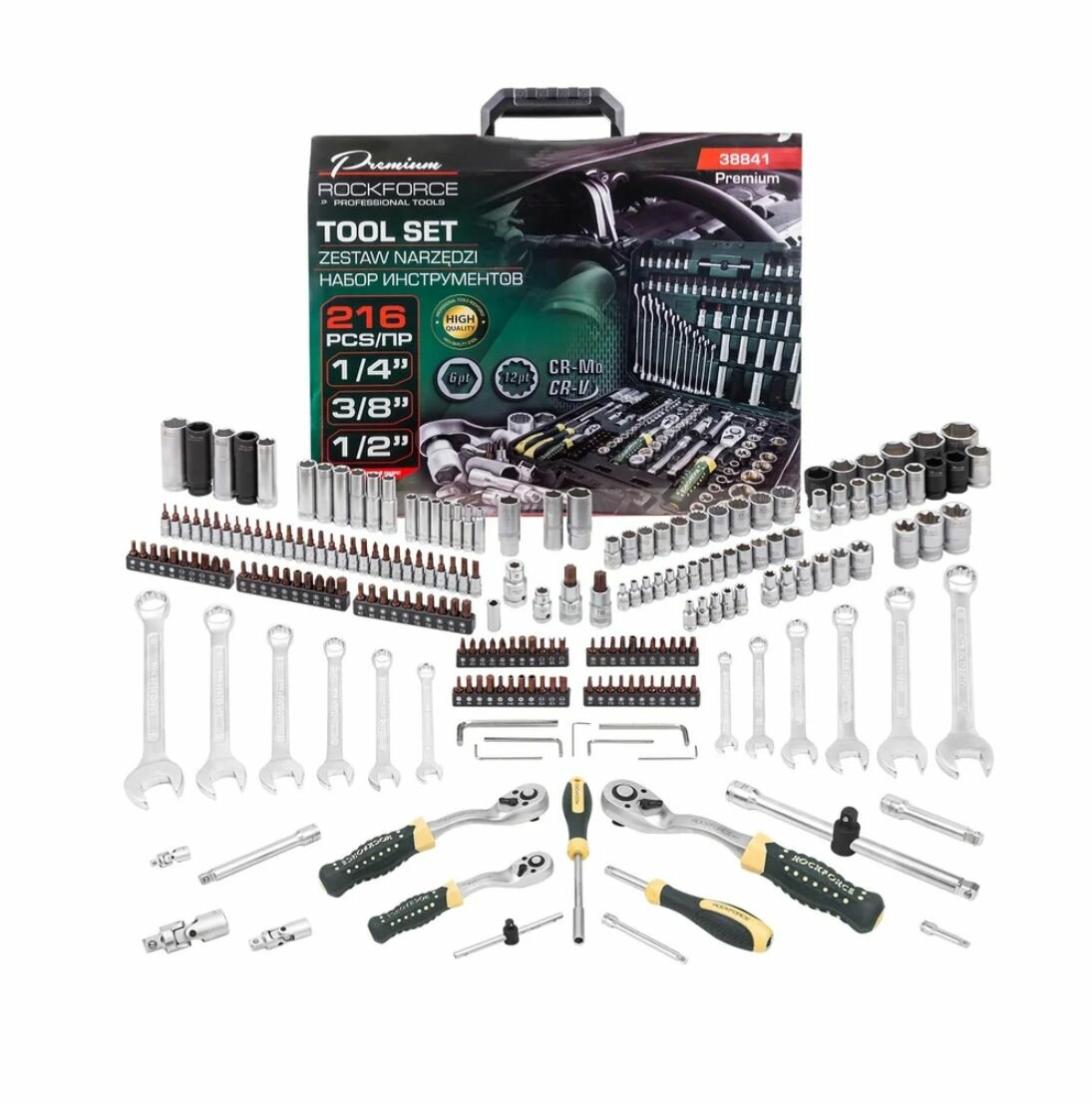 Набор инструментов для автомобиля и дома в чемодане 216 предметов 1/2", арт RF38841PREMIUM ROCKFORCE