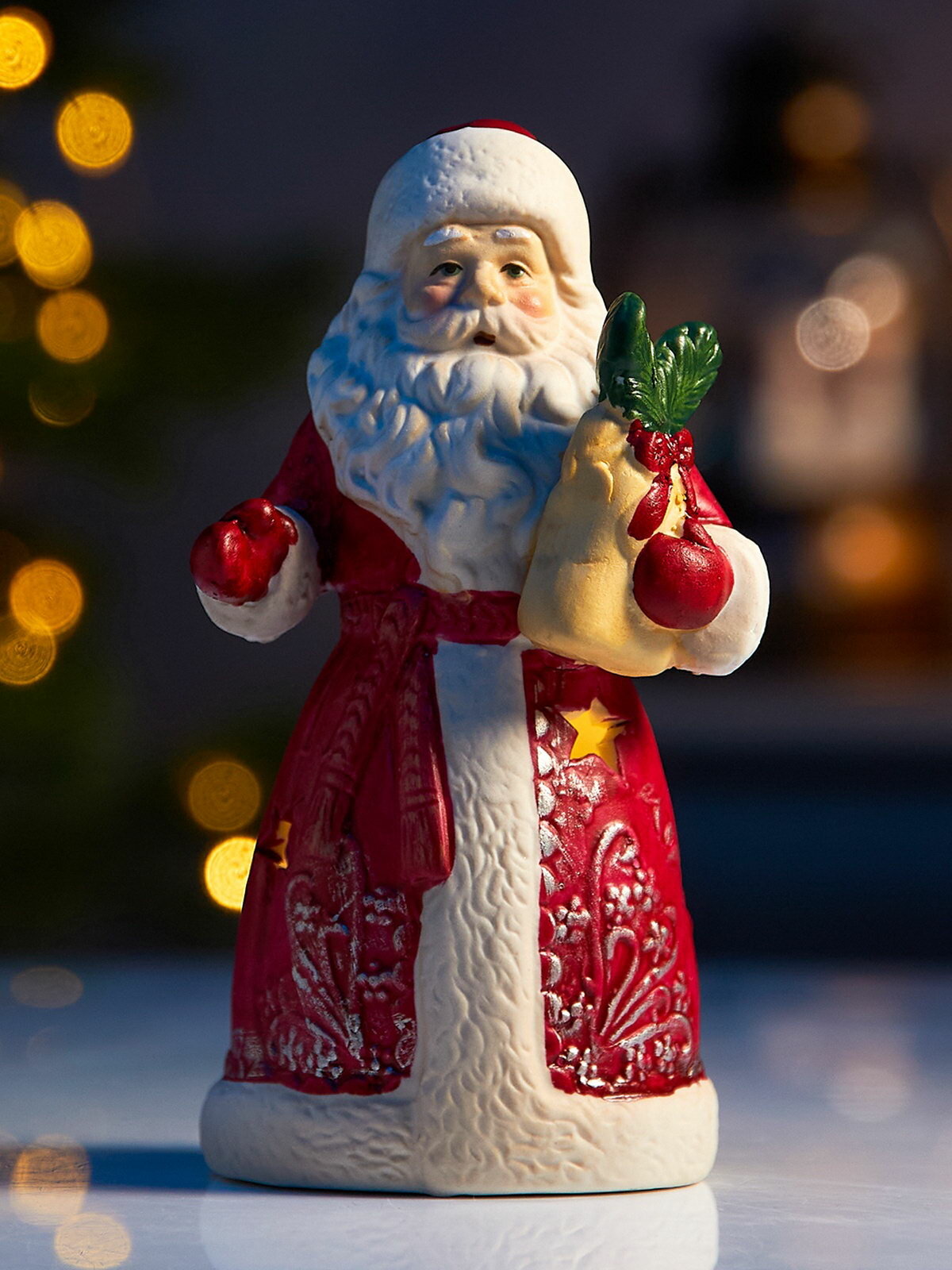 Светодиодная фигура "Дед Мороз", 13.2x7.1x6 см, 1 LED, керамика, от батарейки CR2032x1, тёплый белый свет