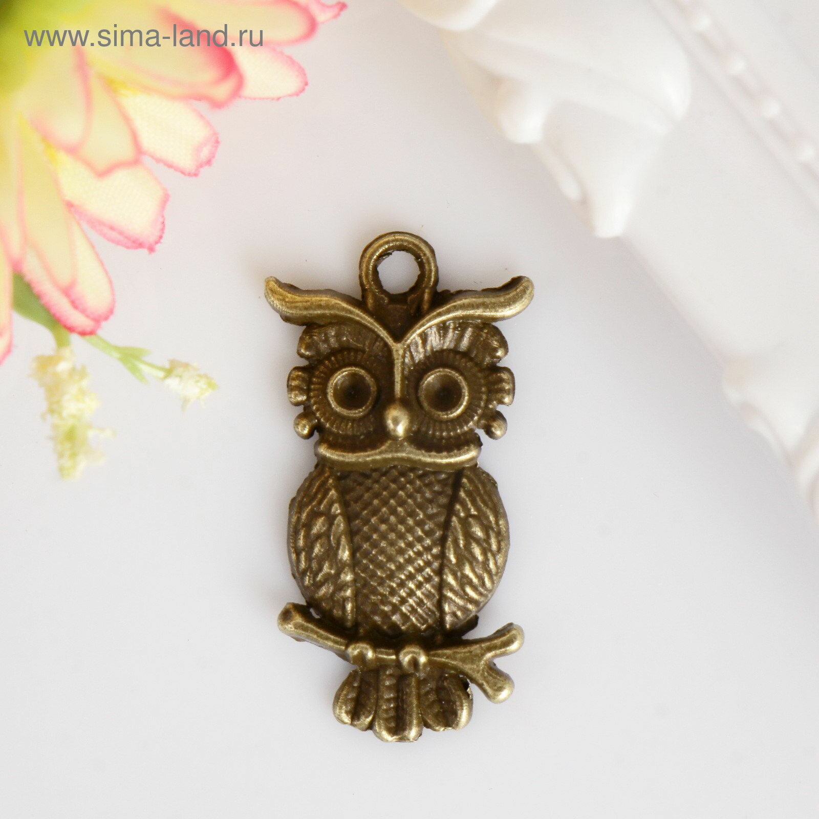 Металлический элемент, декоративная подвеска "Арт Узор. Сова на ветке", под латунь, 2.2x1.7 см