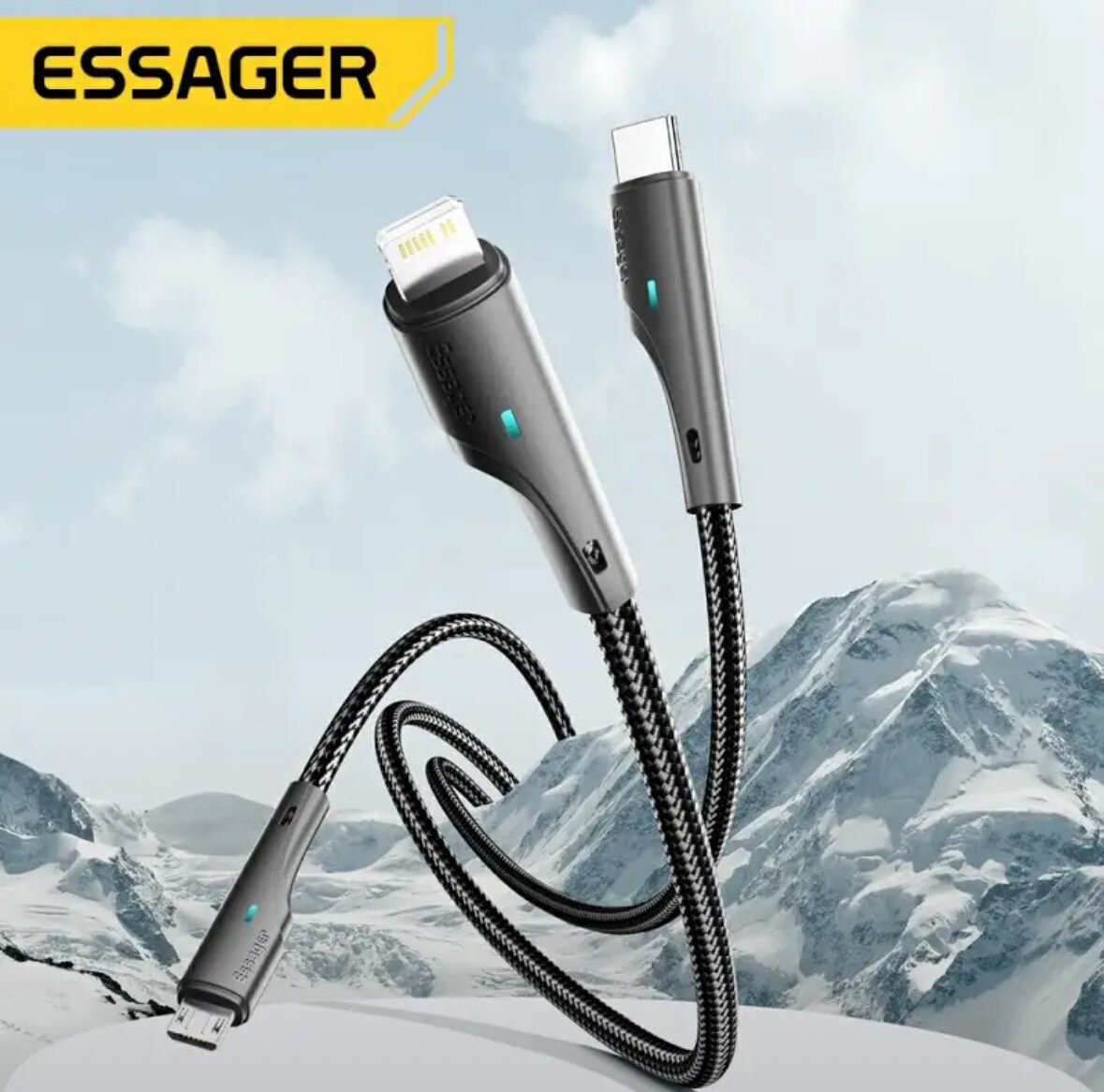 Кабель зарядный Essage 3-в-1 с Micro USB Type-C и поддержкой быстрой зарядки