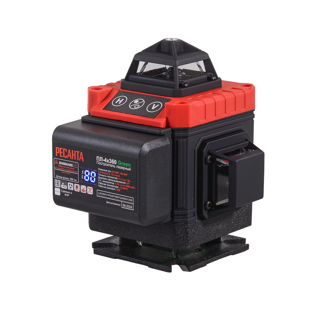 Построитель лазерный Ресанта ПЛ-4Х360, зеленый луч, от аккумулятора