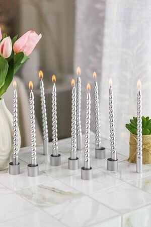 Набор витых свечей реторсо, серебряный металлик, 17 см, 10 шт, Koopman International S37700290-3