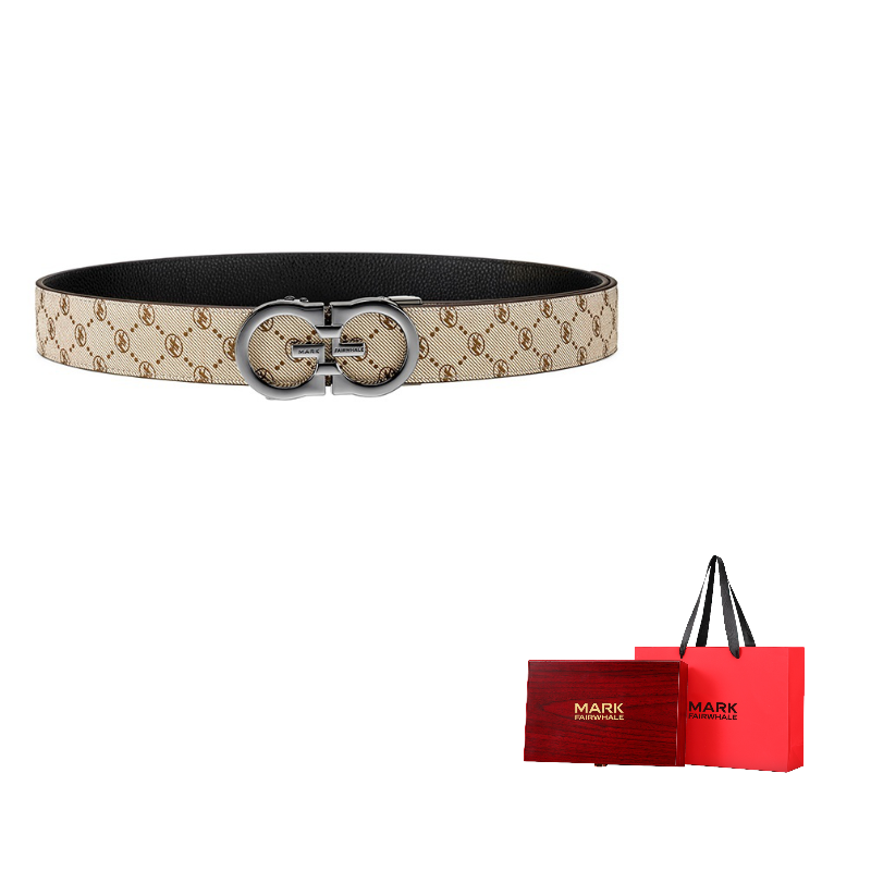 FAIRWHALE PVC Polyvinyl Chloride Leather Belts Men's Black Gift Box Set, Width 3.5cm 125cm