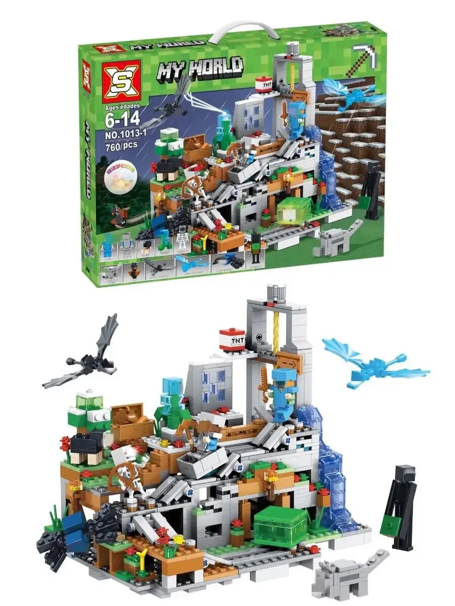 Конструктор Майнкрафт Горная пещера, шахта, с LED-подсветкой, 760 деталей ( набор / подарок для мальчиков и девочек / подарок ребенку)