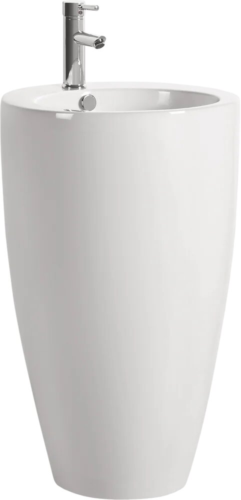 Раковина напольная SantiLine SL-4004 50 напольная, 50 см, фаянсовая, раковина для ванной, белая, круглая, со сливом-переливом