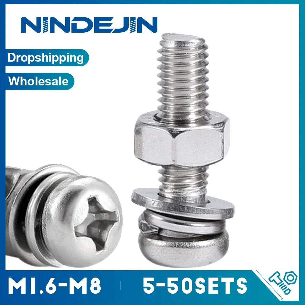 Комплект крестовых винтов NINDEJIN из нержавеющей стали M1.6-M8 M1.6 50sets, 8mm