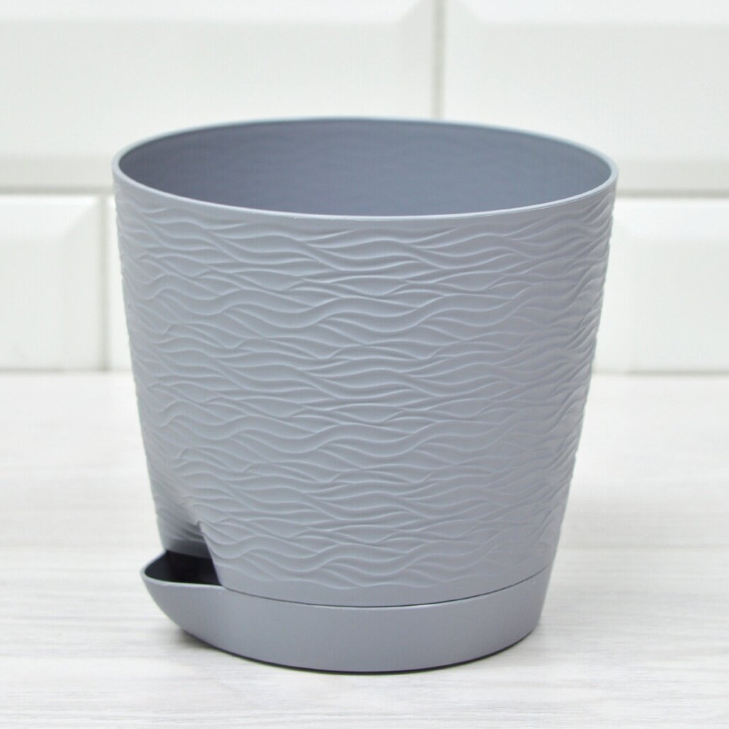 Кашпо пластиковое 'Блюз' 1,5л, серый жемчуг, с системой прикорневого полива