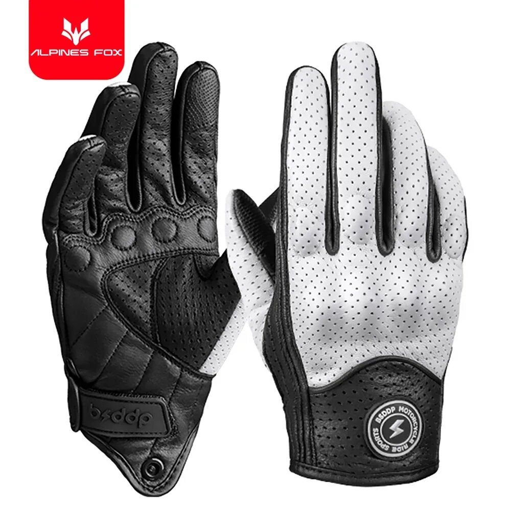 Перчатки из натуральной кожи для мужчин и женщин, дышащие мотоциклетные перчатки в ретро стиле, для мотокросса, гоночные уличные, белые, на лето, S, Черный, Унисекс