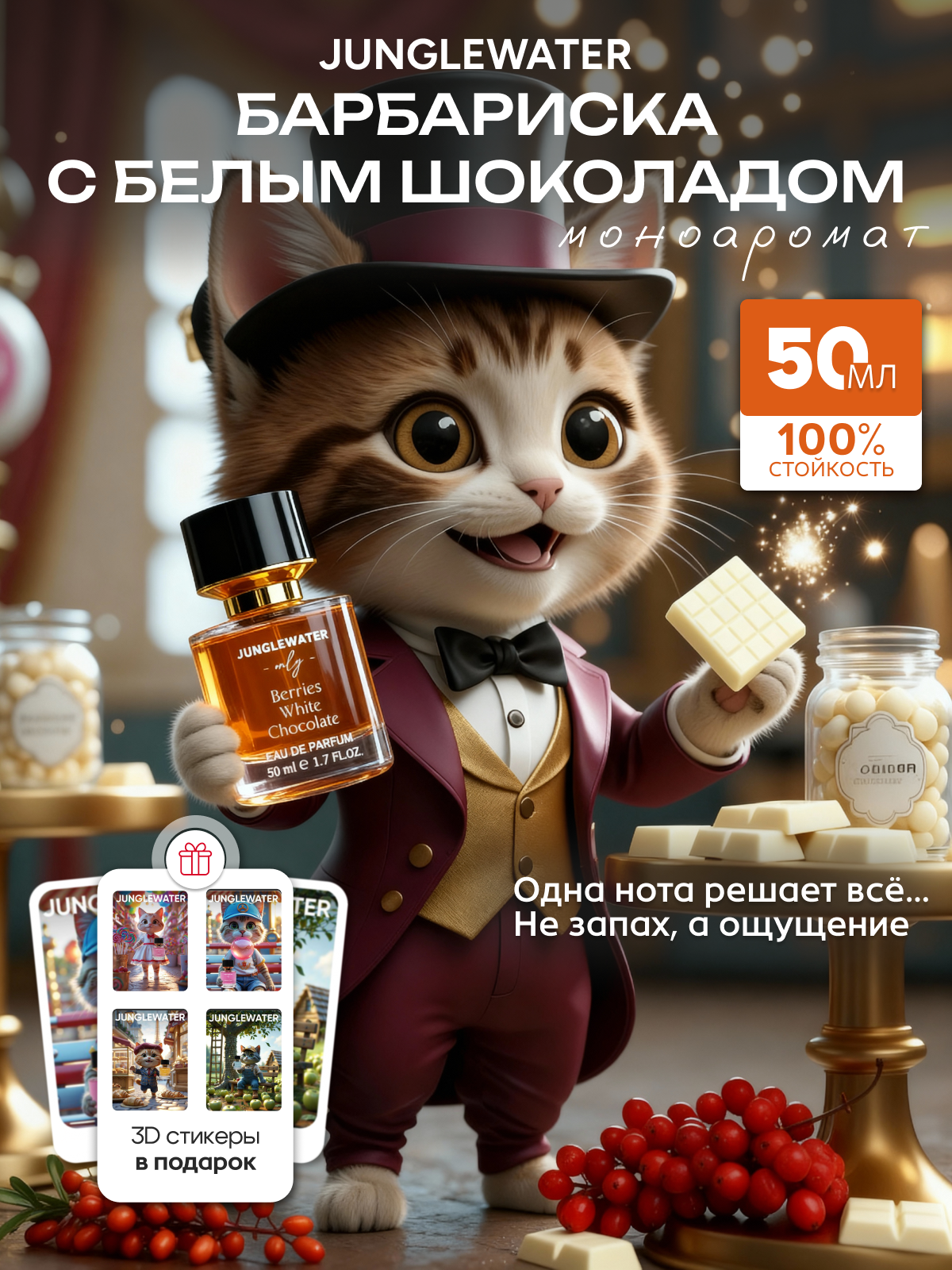 Духи сладкие Барбариска с белым шоколадом Berries White Chocolate 50 мл моноаромат стойкие арабские