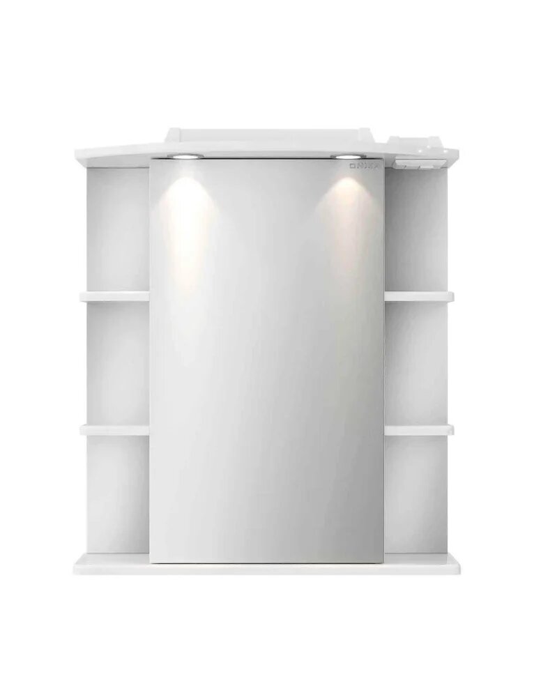 Зеркало-шкаф Onika Глория 65 R с подсветкой, с боковыми полками, 65 см, с розеткой, белое, в современном стиле