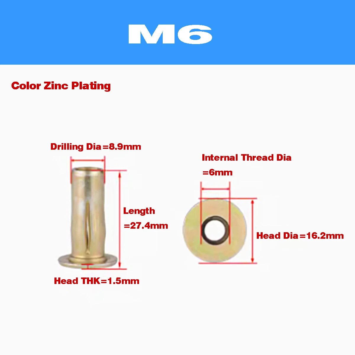 Гайки с заклепками-фонариками из нержавеющей стали M5M6M8 5pcs M6