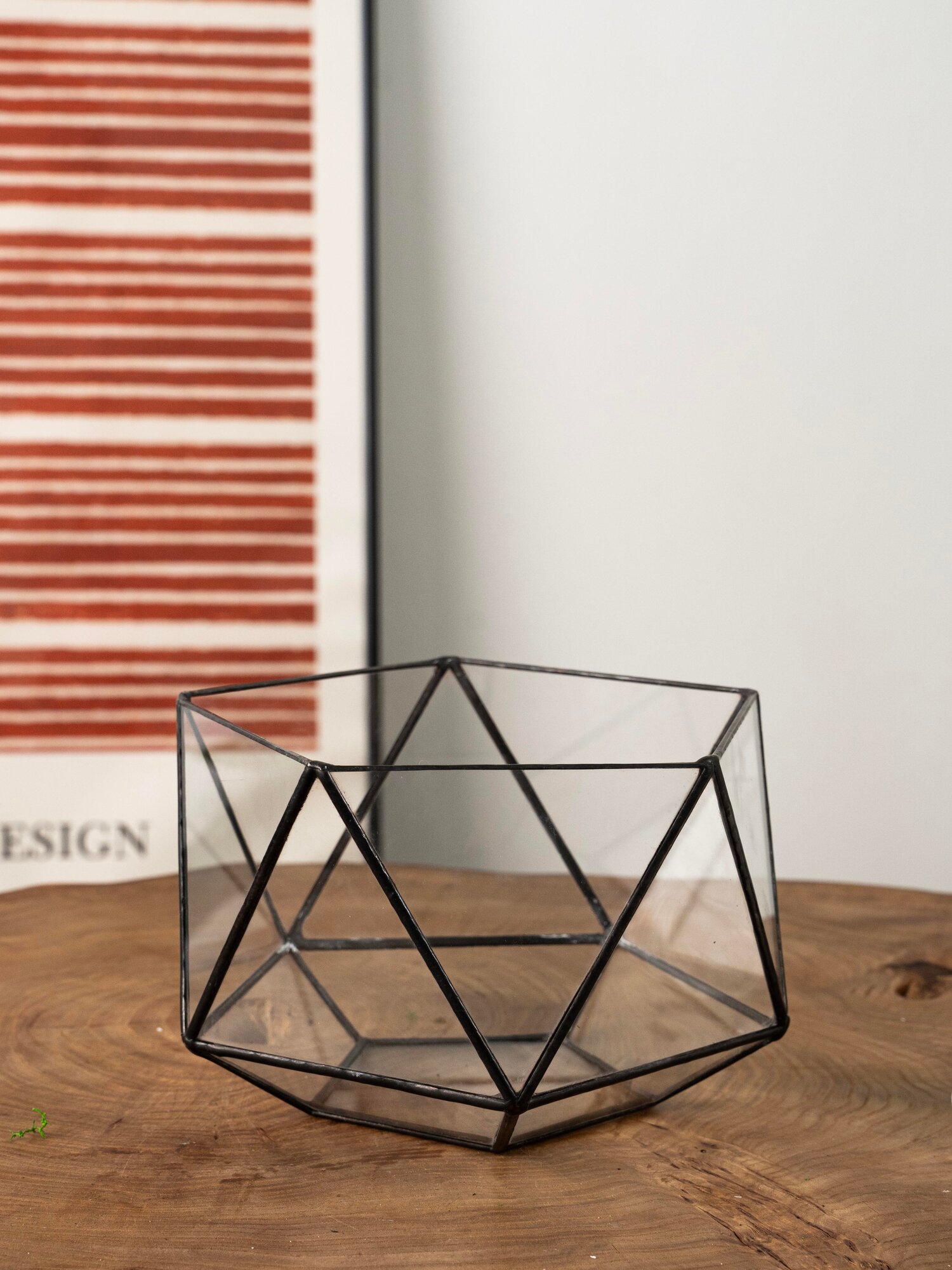 Кашпо GeoGlass Икосаэдр, стекло, диаметр 18 см, прозрачное, ручная авторская работа