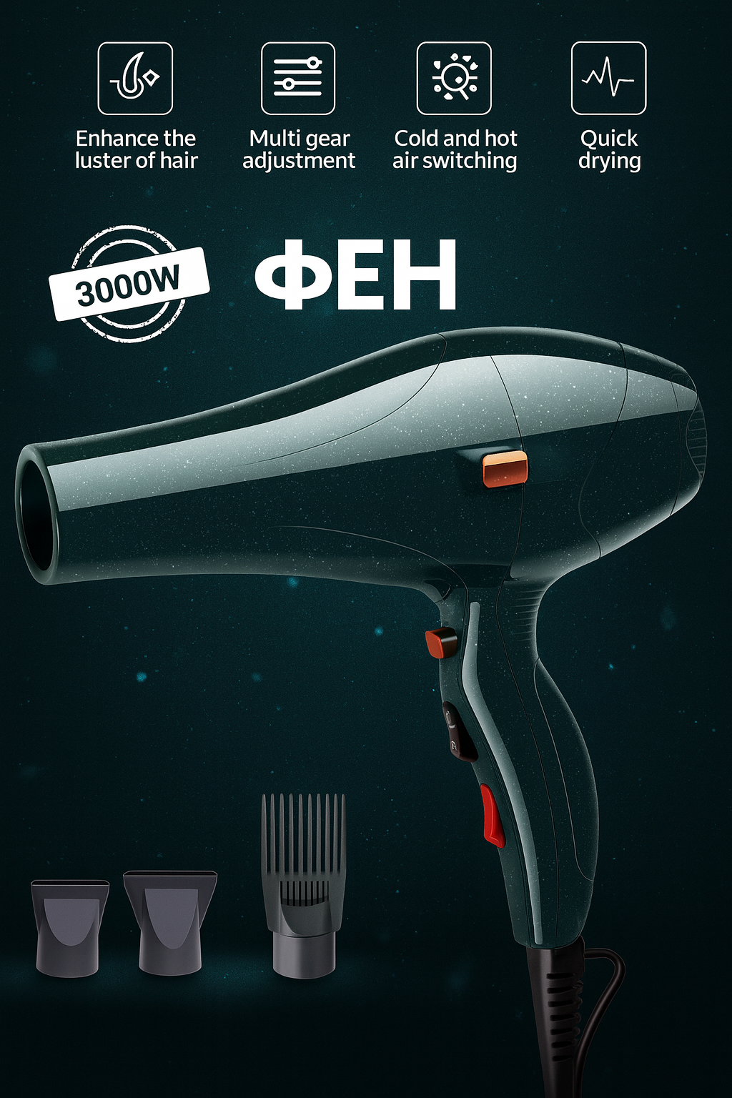Профессиональный фен для волос/фен домашний/уход за волосами/для укладки и сушки волос